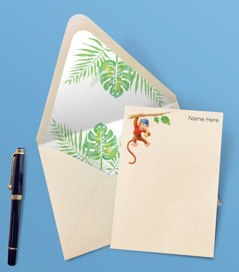 Cute Monkey Stationery Set for Kids Animal Note Cards Paper With Lined ...