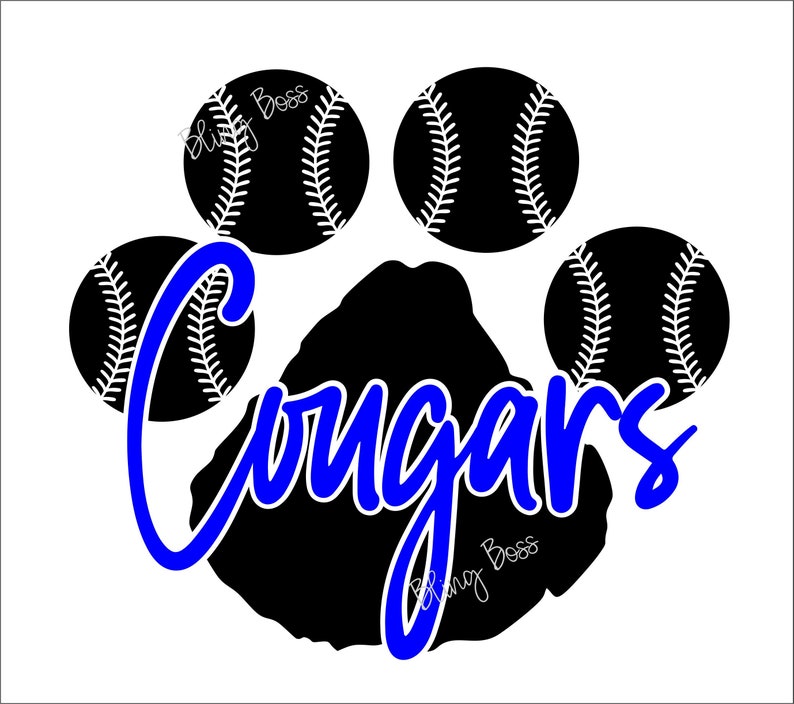 Cougars Baseball Softball Paw Print SVG, PNG (digital Download) Red ...