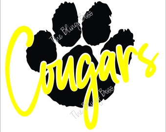 Grunge Cougars Paw Print SVG, Football Cut File, Sports Quote ...