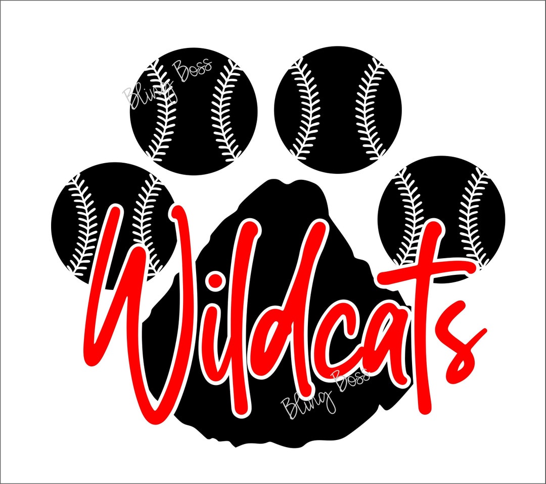 Wildcats Baseball Paw or Wildcats Softball Paw SVG Digital Download Cut ...