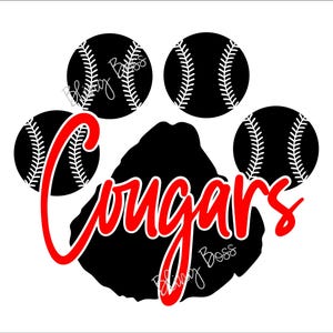 Cougars Baseball Softball Paw Print SVG, PNG (digital Download) Red ...