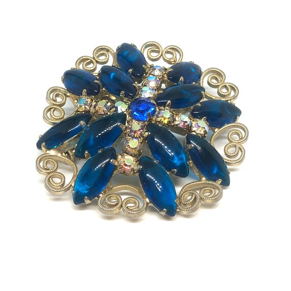 Vintage Unsigned Juliana Style Heart Scroll Blue Rasp… - Gem