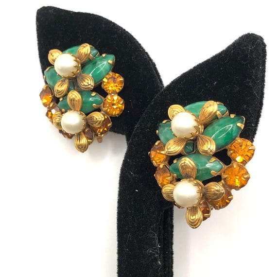 Vintage Unsigned Very Elaborate Gold Tone Green Art G… - Gem