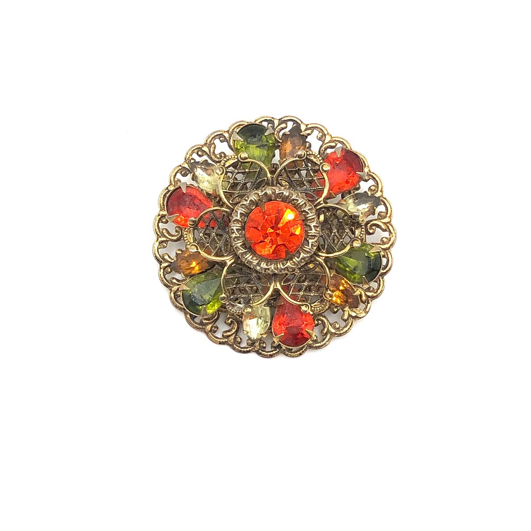 Vintage Unsigned Dark Filigree Fall Colors Orange Green Yellow ...