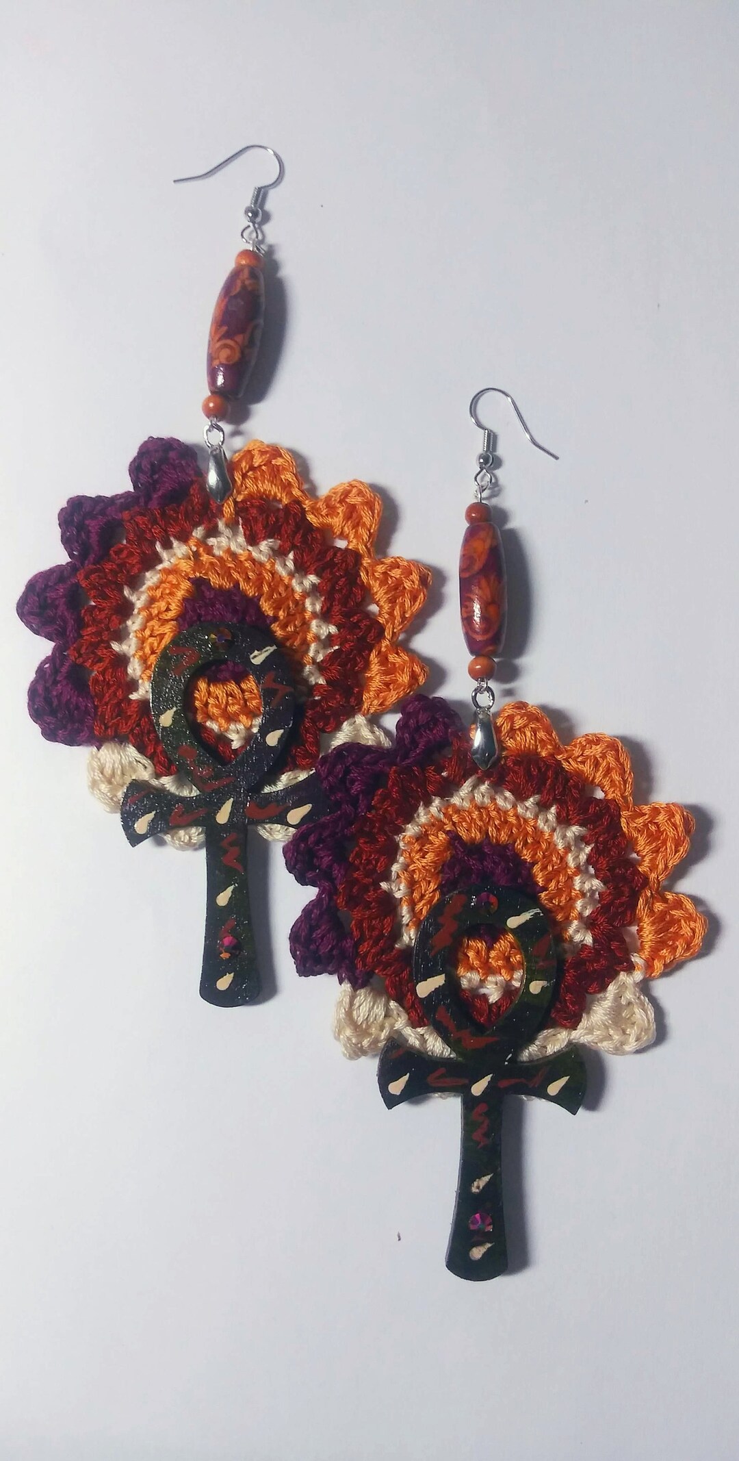 Handmade Afrocentric Beaded Ankh Crochet Mandala Earrings - Etsy