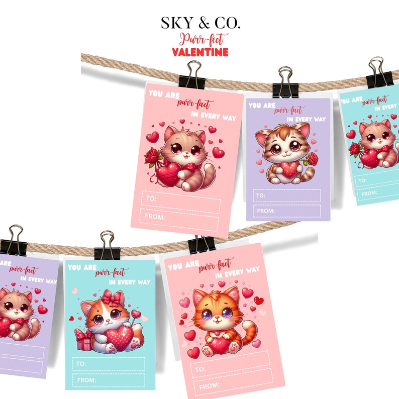 Printable Valentine Cards for Kids Instant Download Purr-fect Classmate ...
