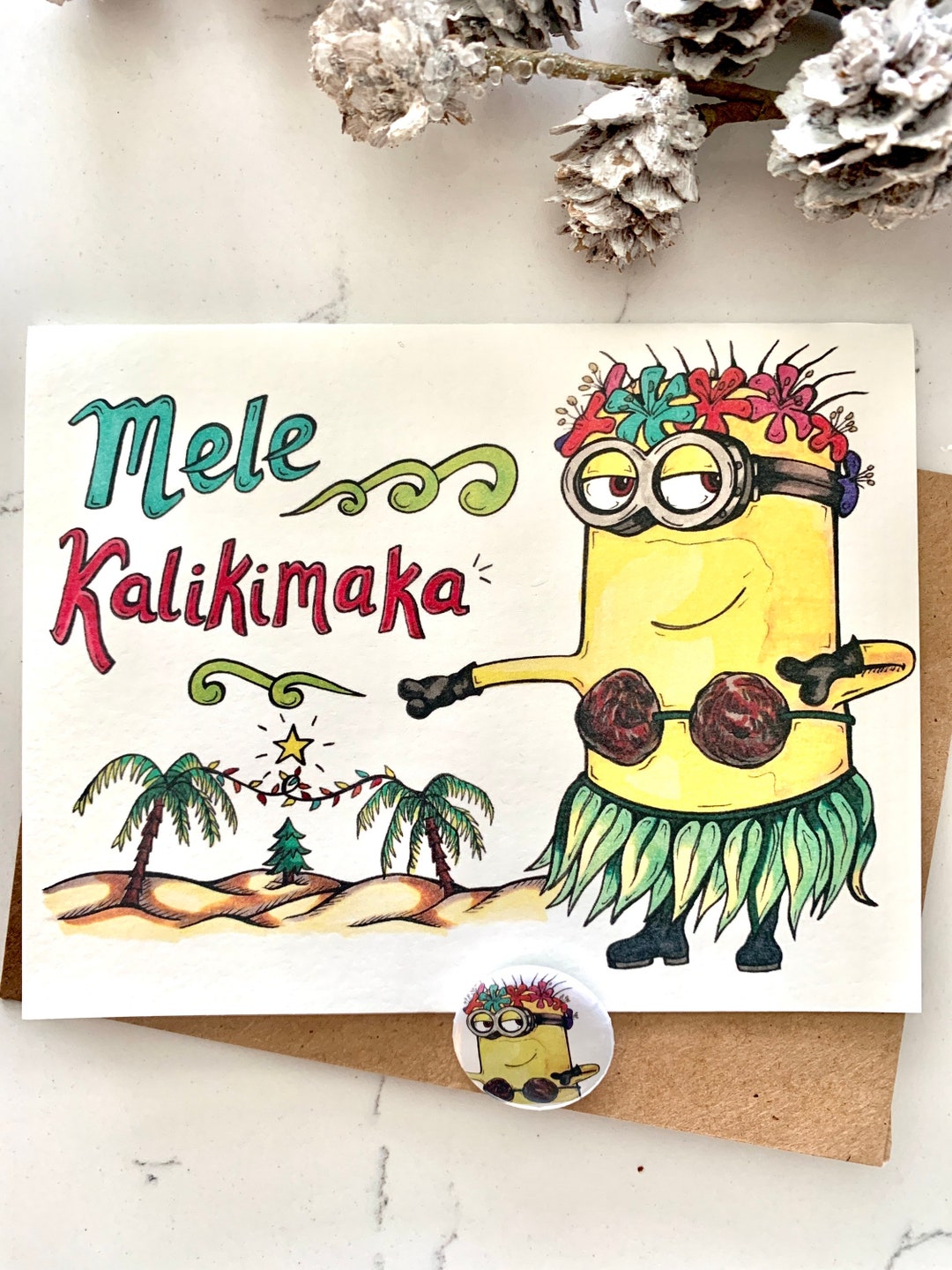 Uniquely Hand-drawn Mele Kalikimaka Hawaiian Minion Despicable Me ...