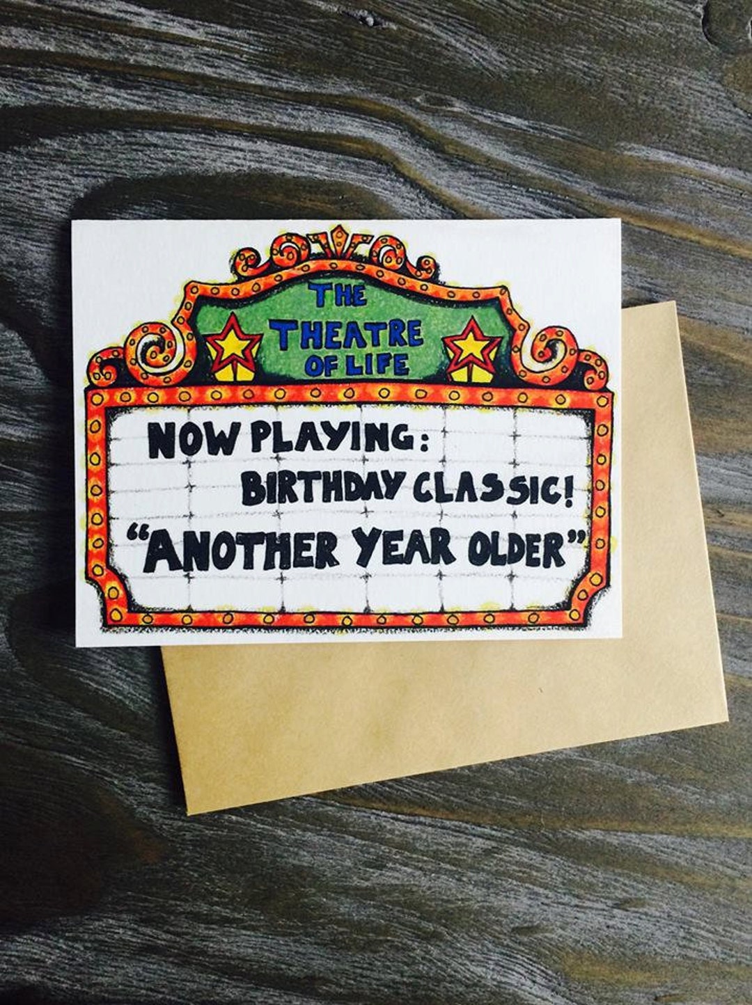 Uniquely Hand Drawn Classic Theatre Marquee Birthday Card "another Year ...