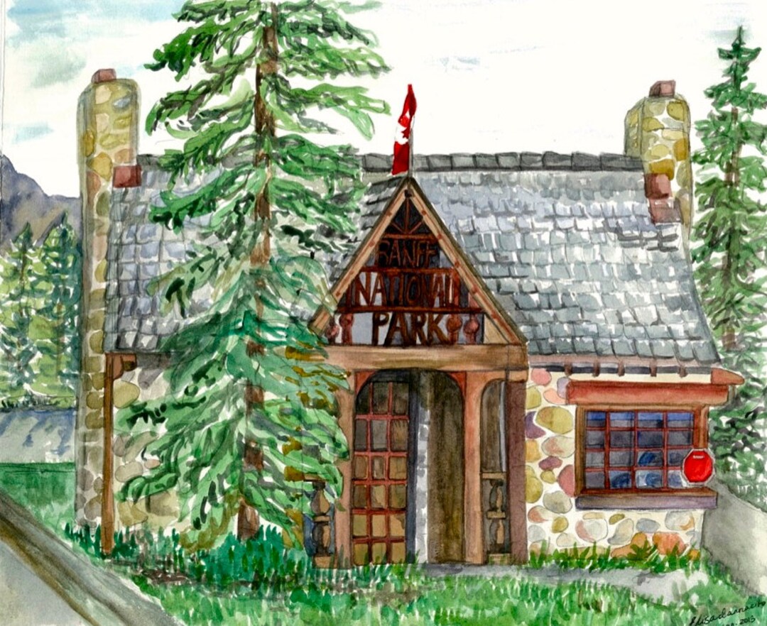 Banff National Park Toll Booth Canadian Rockies Watercolour Print ...