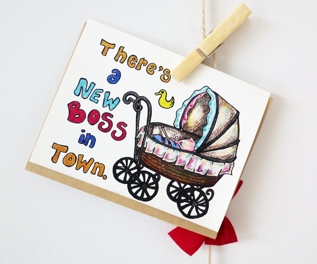 Unique Hand-drawn Design "there's a New Boss in Town" Funny New Baby ...