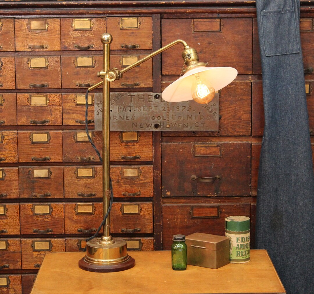 Vintage Antique Industrial Faries Era Brass Desk/ Table Lamp/ Light ...