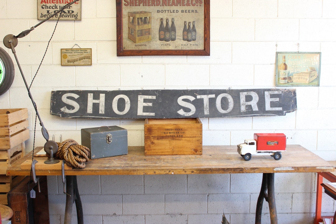 88" C1900s Antique Shoe Store Double Side Smaltz Advertising Trade Sign ...