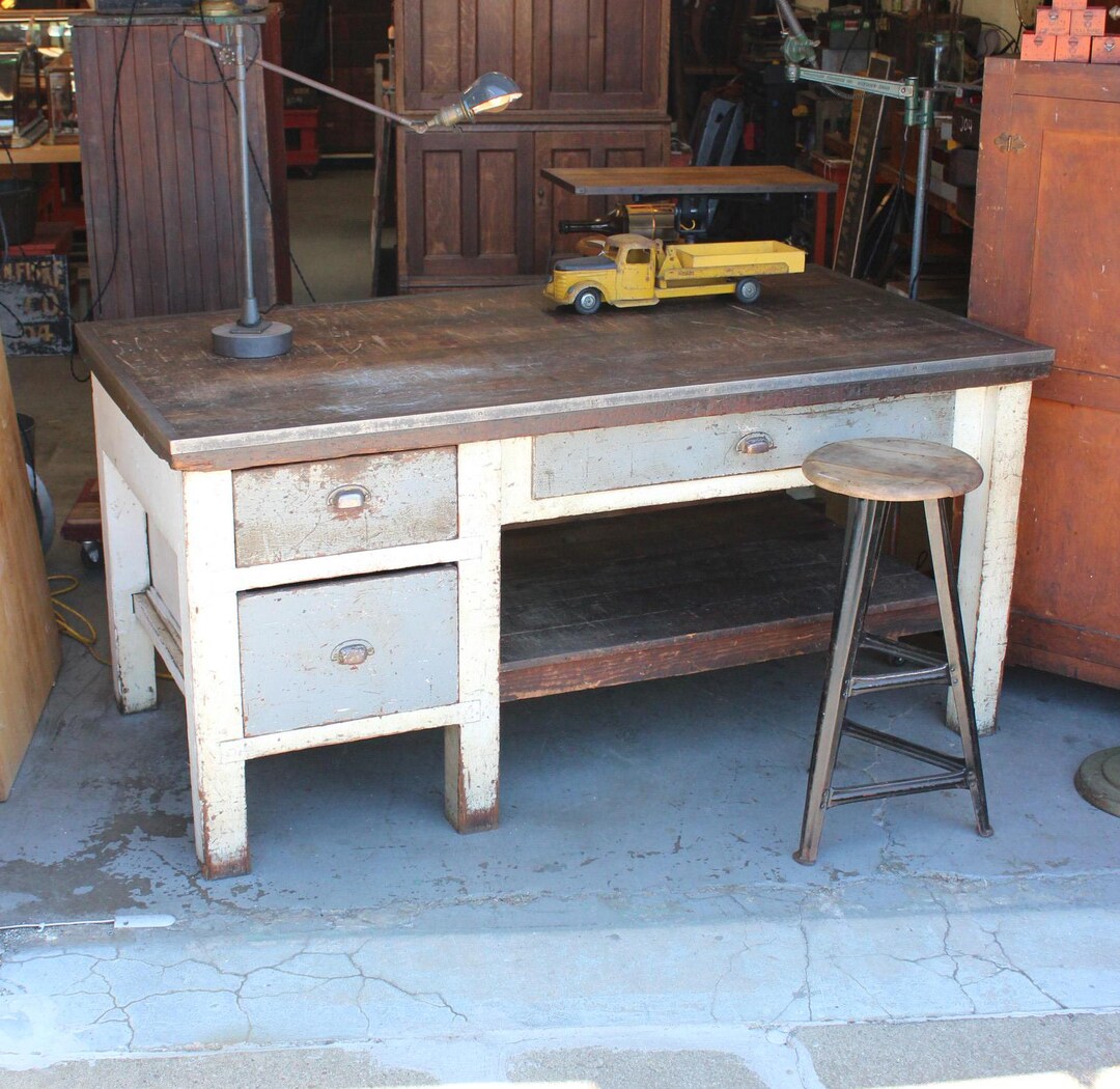 Ships Free: Vintage Antique Industrial 72x39 Workbench/ Retail Counter ...