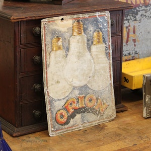 C.1930s Vintage Orion Light Bulbs Tin Litho Embossed Advertising Sign ...