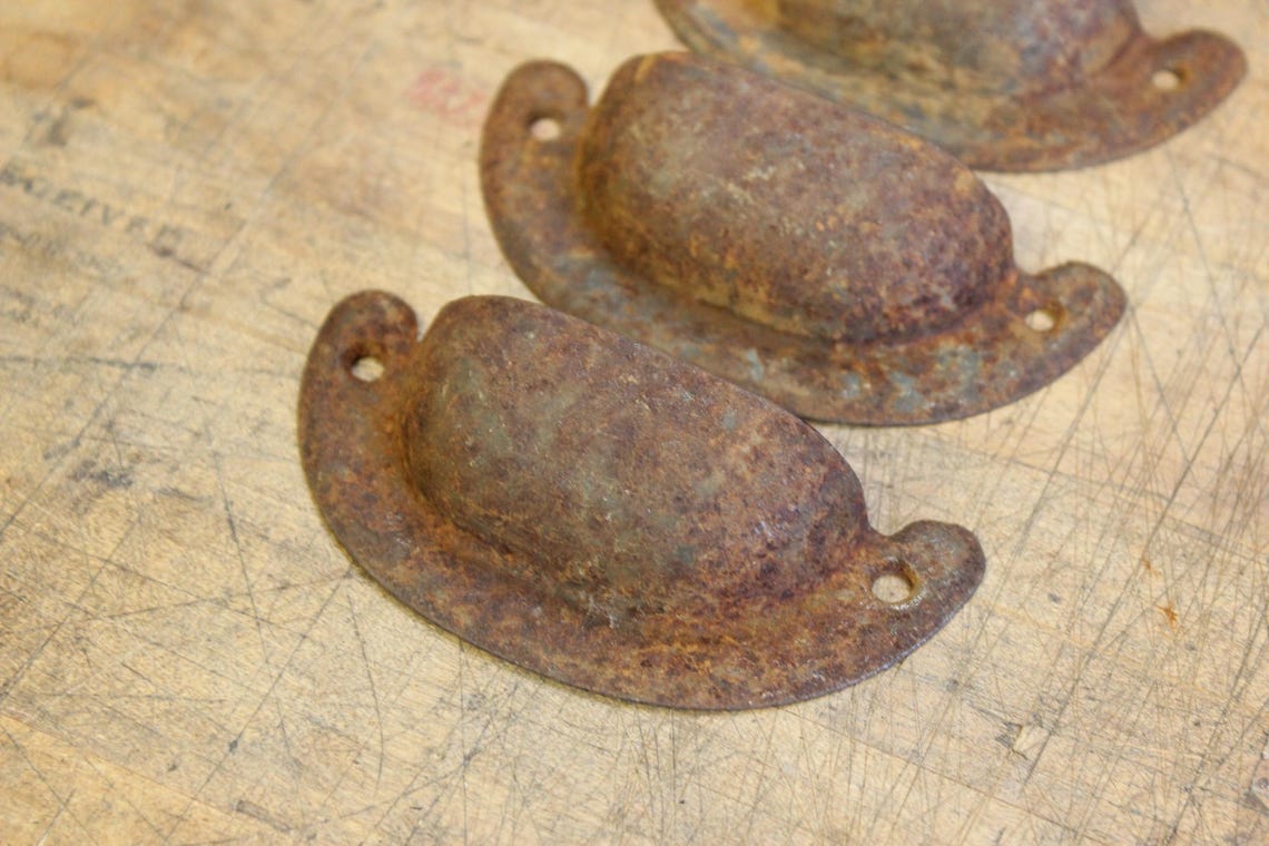 X1 Antique Vintage Industrial Rustic Steel Rusty Drawer Pulls - 1920s ...