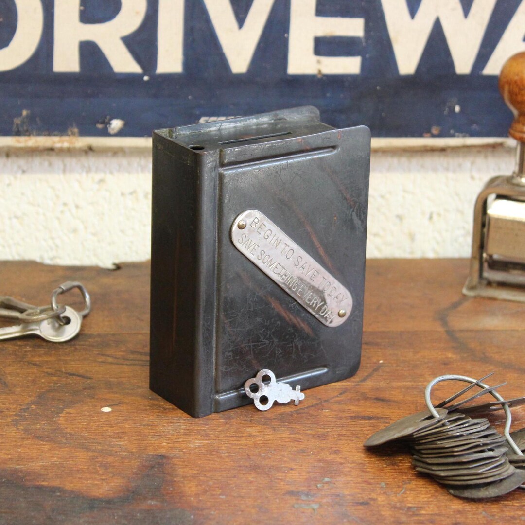 Antique Vintage Copper Flashed/ Japanned Coin Money Bank W/ Key - 1920s ...