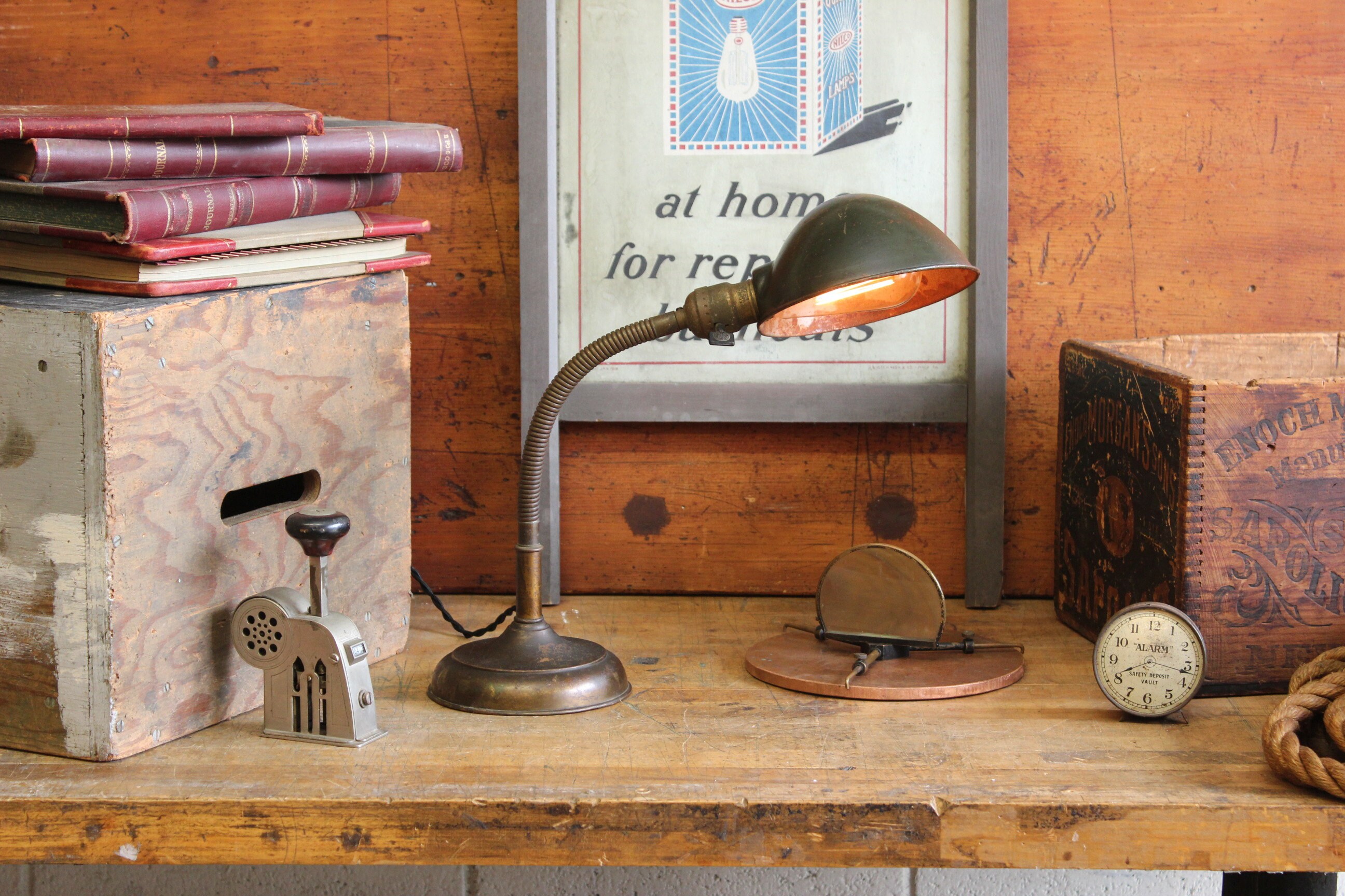 Vintage Antique Industrial Miller Brass Desk Table Lamp Light 1920s Etsy