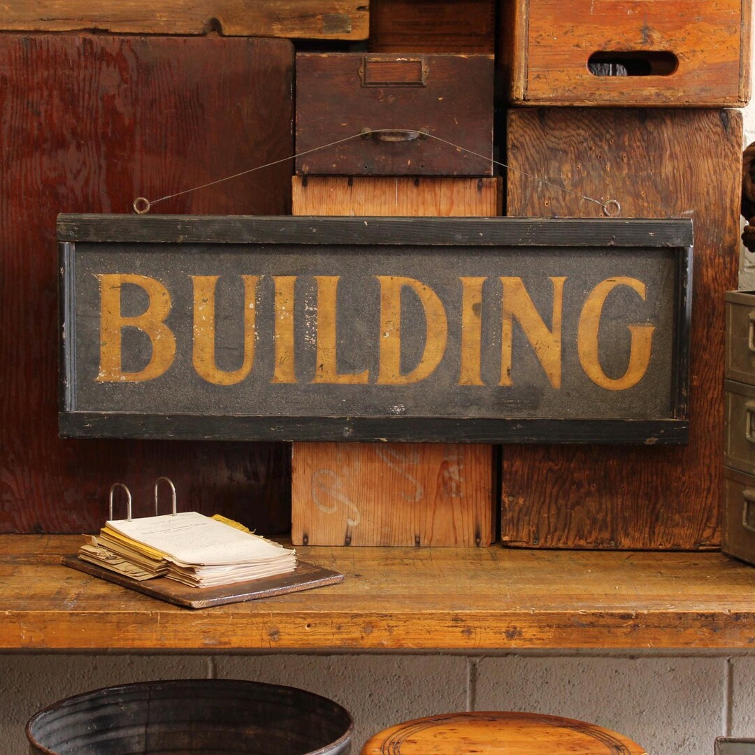 C.1890s Antique Smaltz BUILDING Wood Advertising Sign W/ Gilt Lettering ...