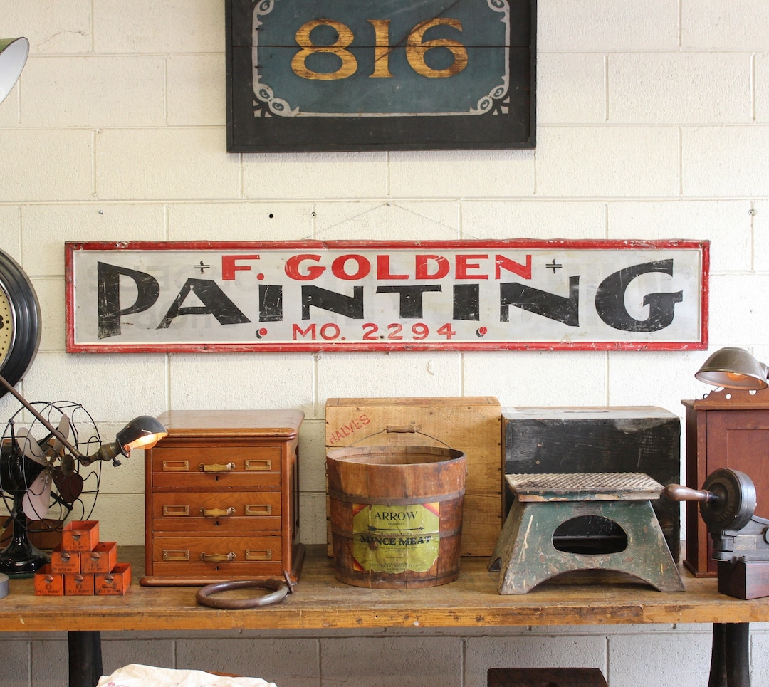 70" Original Painting Antique Hand Painted Trade Advertising Sign ...