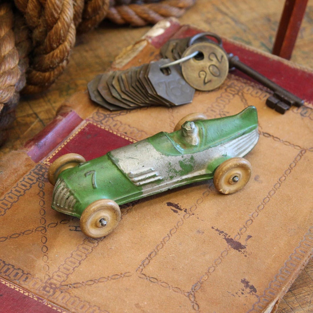Antique Vintage Arcor Green Rubber #7 Boattail Racing Car Toy Racer ...