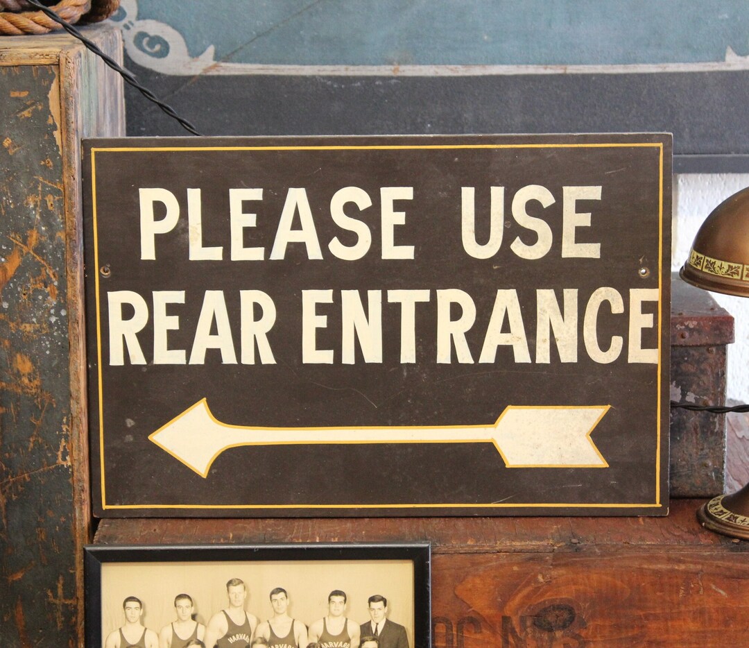 Vintage Industrial Hand Painted Wood Rear Entrance Factory Arrow ...