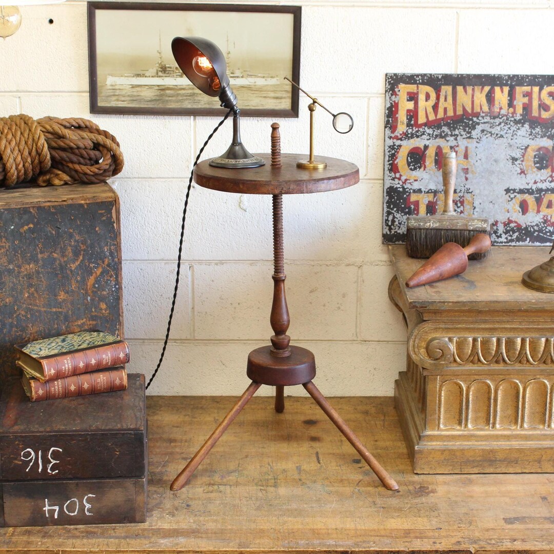 C.1700s Early Antique Primitive Candle Table Bedside Adjustable Night ...