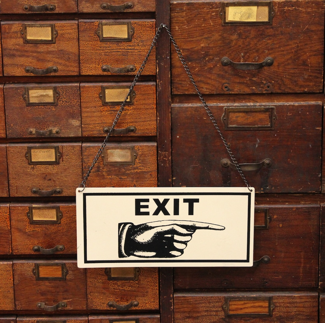 12" Vintage Industrial Exit Directional Sign W/ Chain Manicule Pointing ...