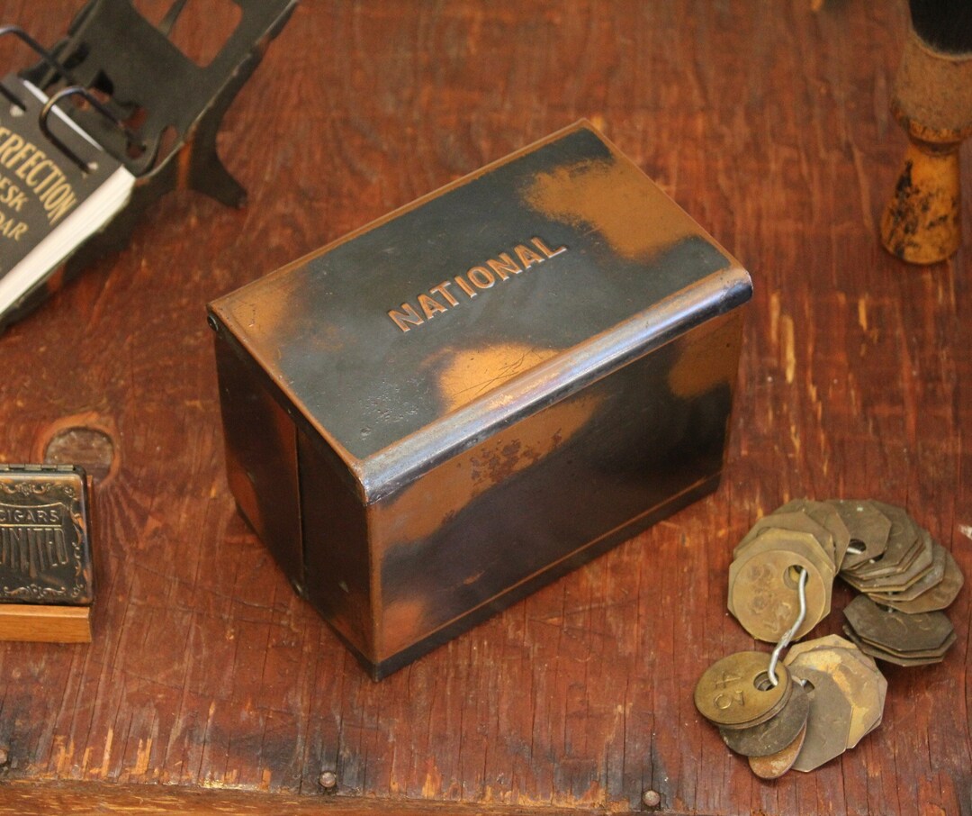Vintage Antique Industrial National Receipt/ Index Card File/ Box W ...