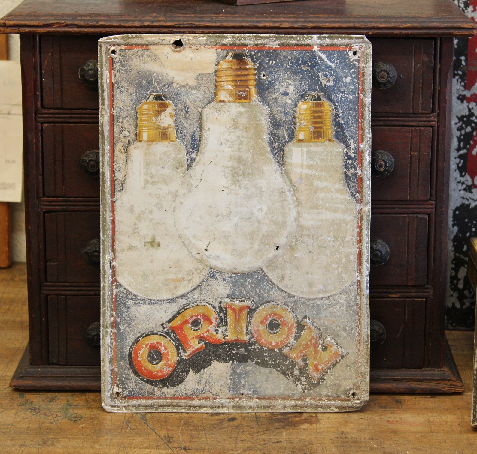 C.1930s Vintage Orion Light Bulbs Tin Litho Embossed Advertising Sign ...