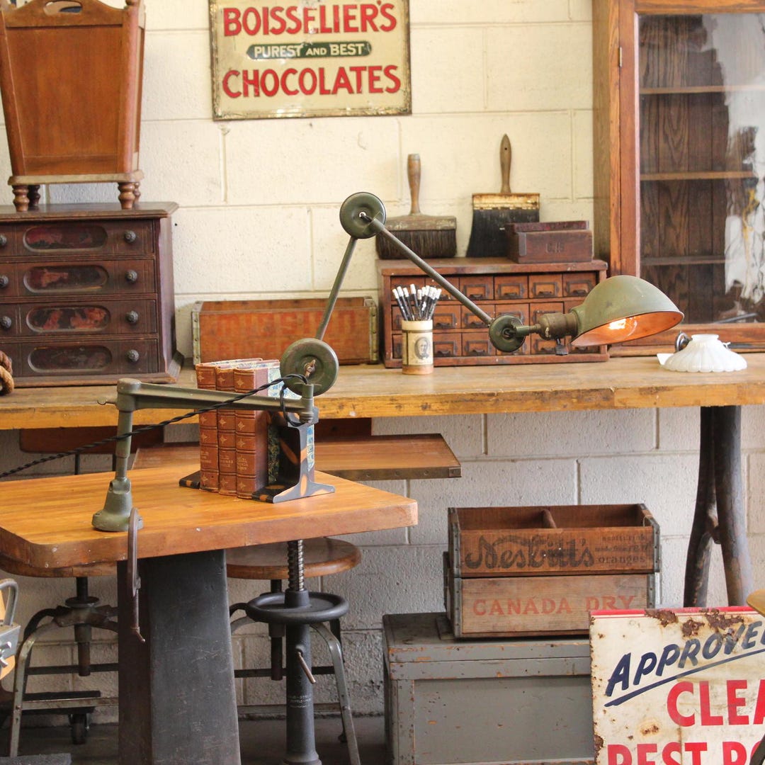 Vintage Industrial Edon Factory Light/ Lamp With Cast Iron Arm/ Mount ...