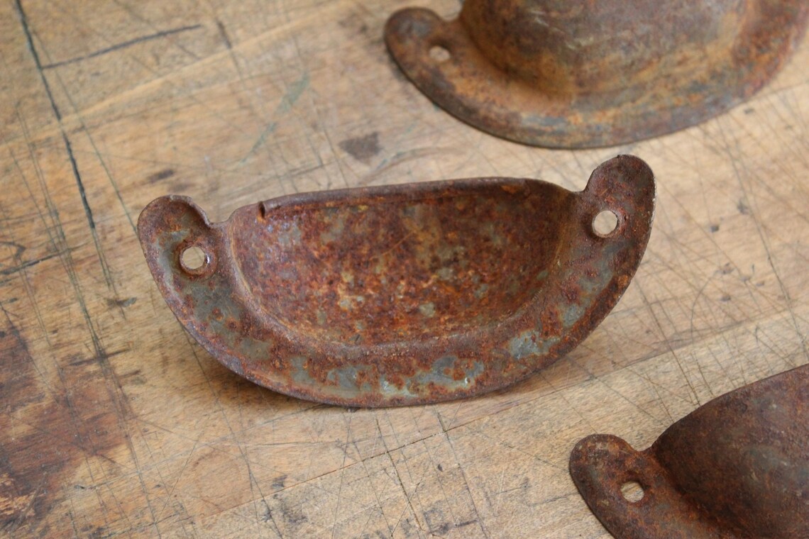 X1 Antique Vintage Industrial Rustic Steel Rusty Drawer Pulls - 1920s ...