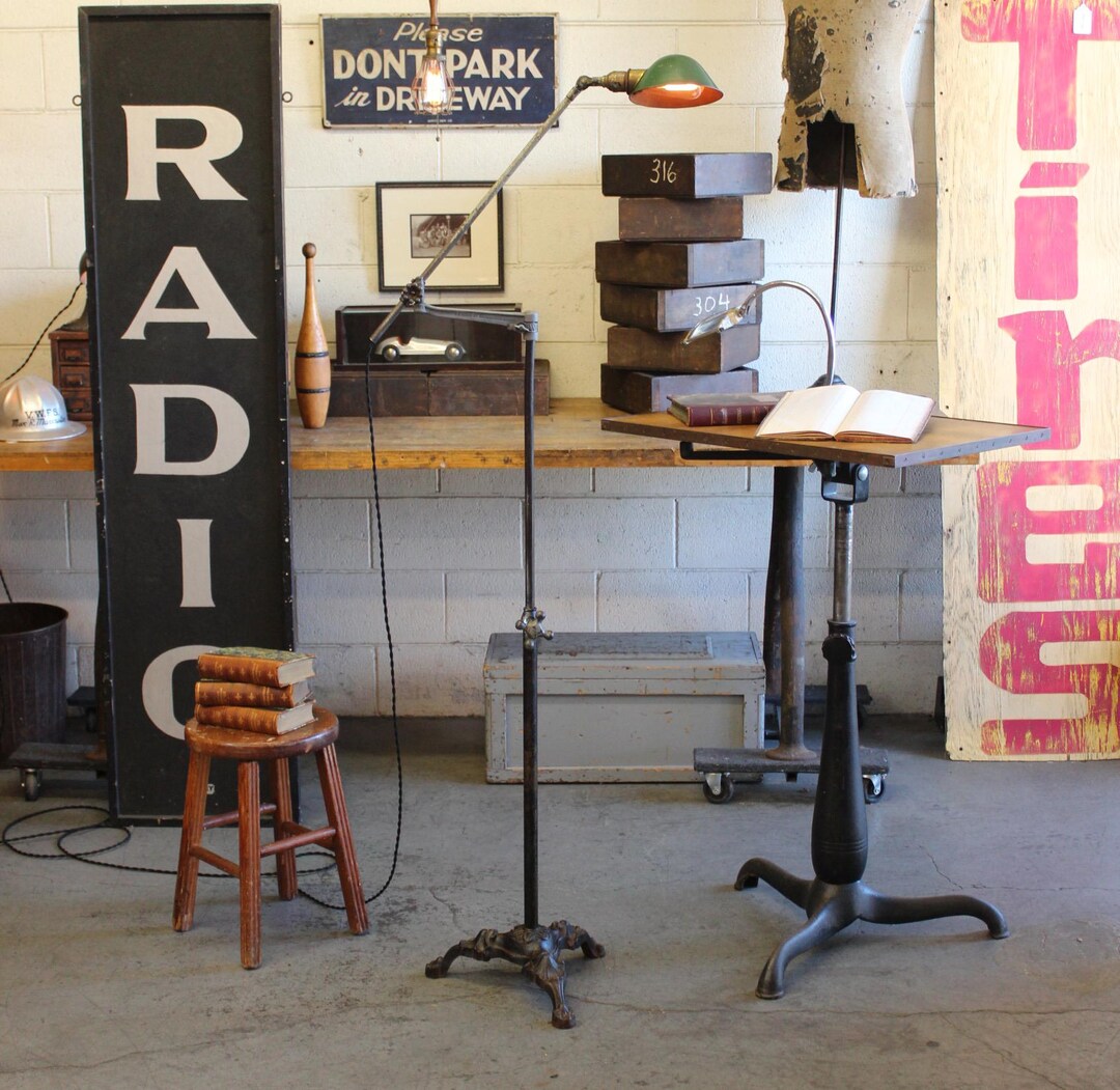 Vintage Industrial OC White Light/ Floor Lamp W/ Early Faries Shade - Etsy