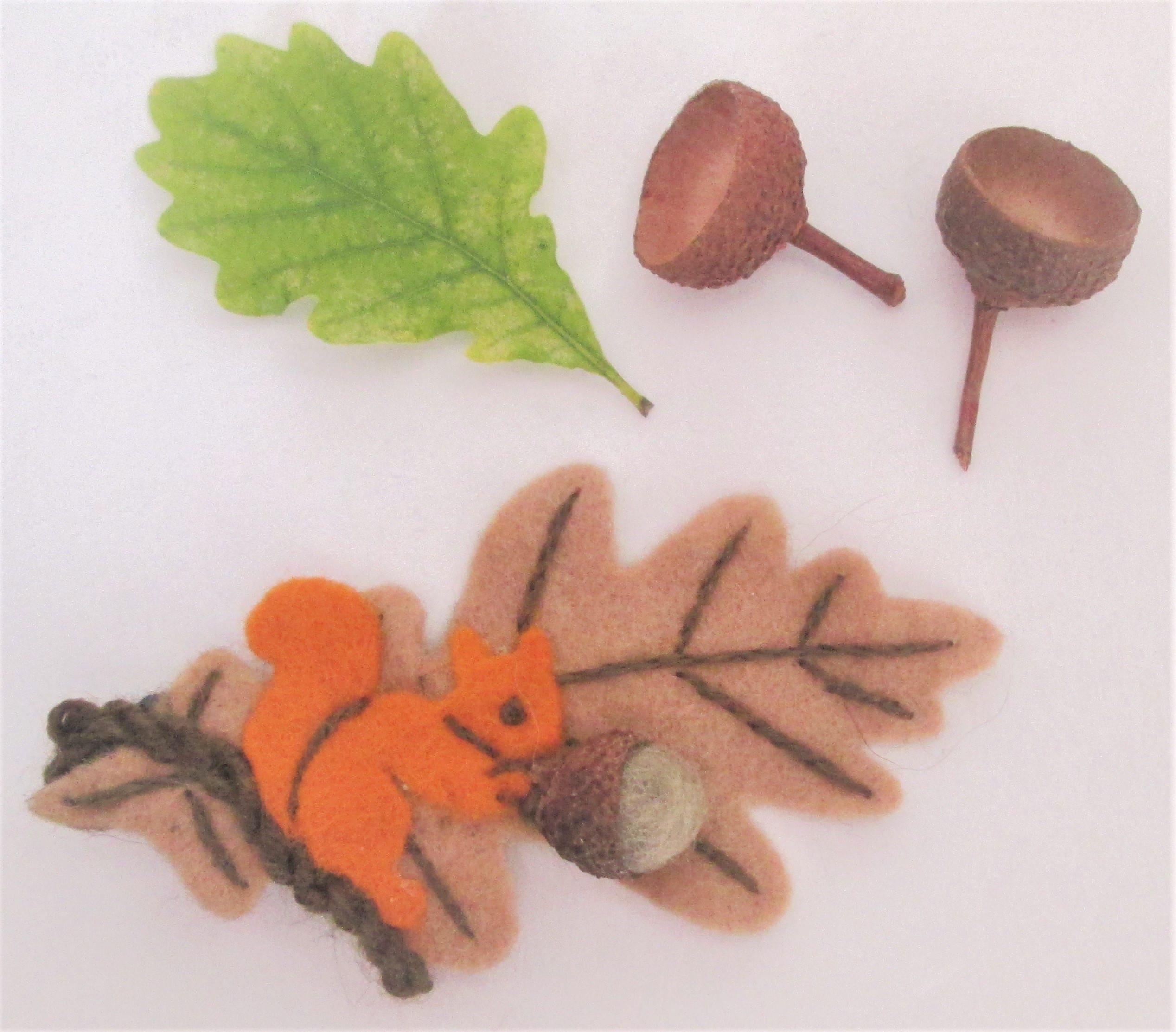 Handcrafted Felted Wool Oak Leaf With Squirrel and Acorn Autumnal ...