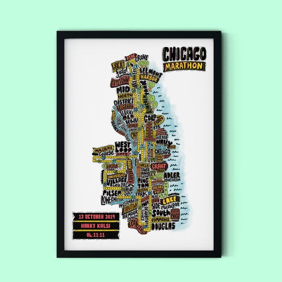 Personalised Chicago Marathon Route Map // Wall Art // Art | Etsy