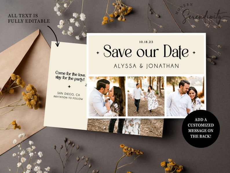 Save the Date Retro Modern Photo Template Modern Save the Date Digital ...