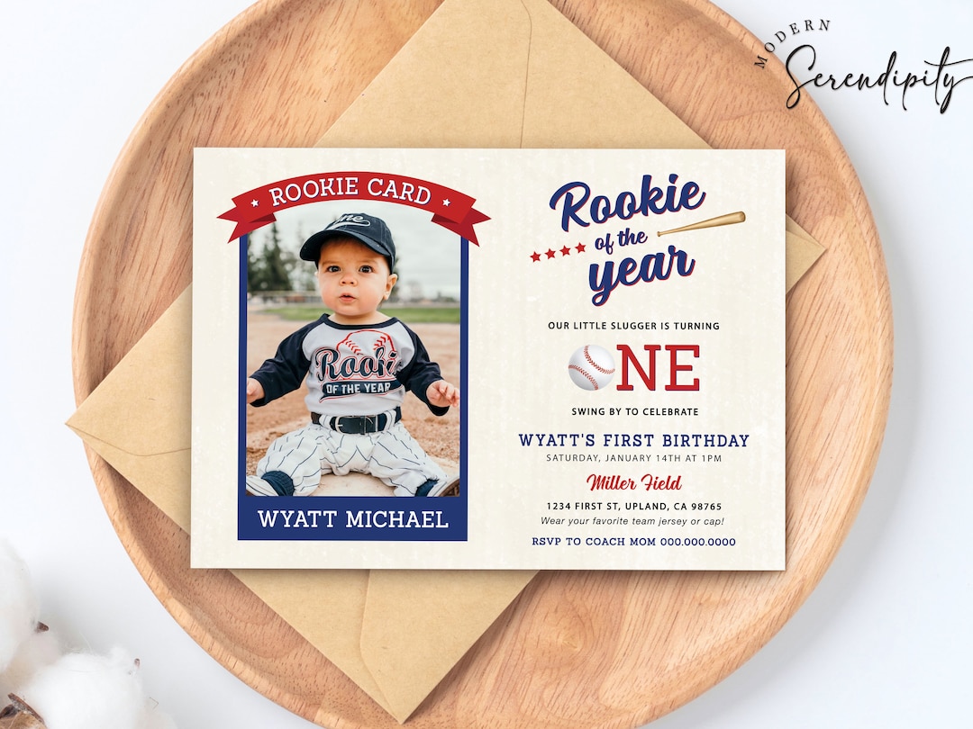 Rookie of the Year First Birthday Invitation Baseball Birthday Party ...