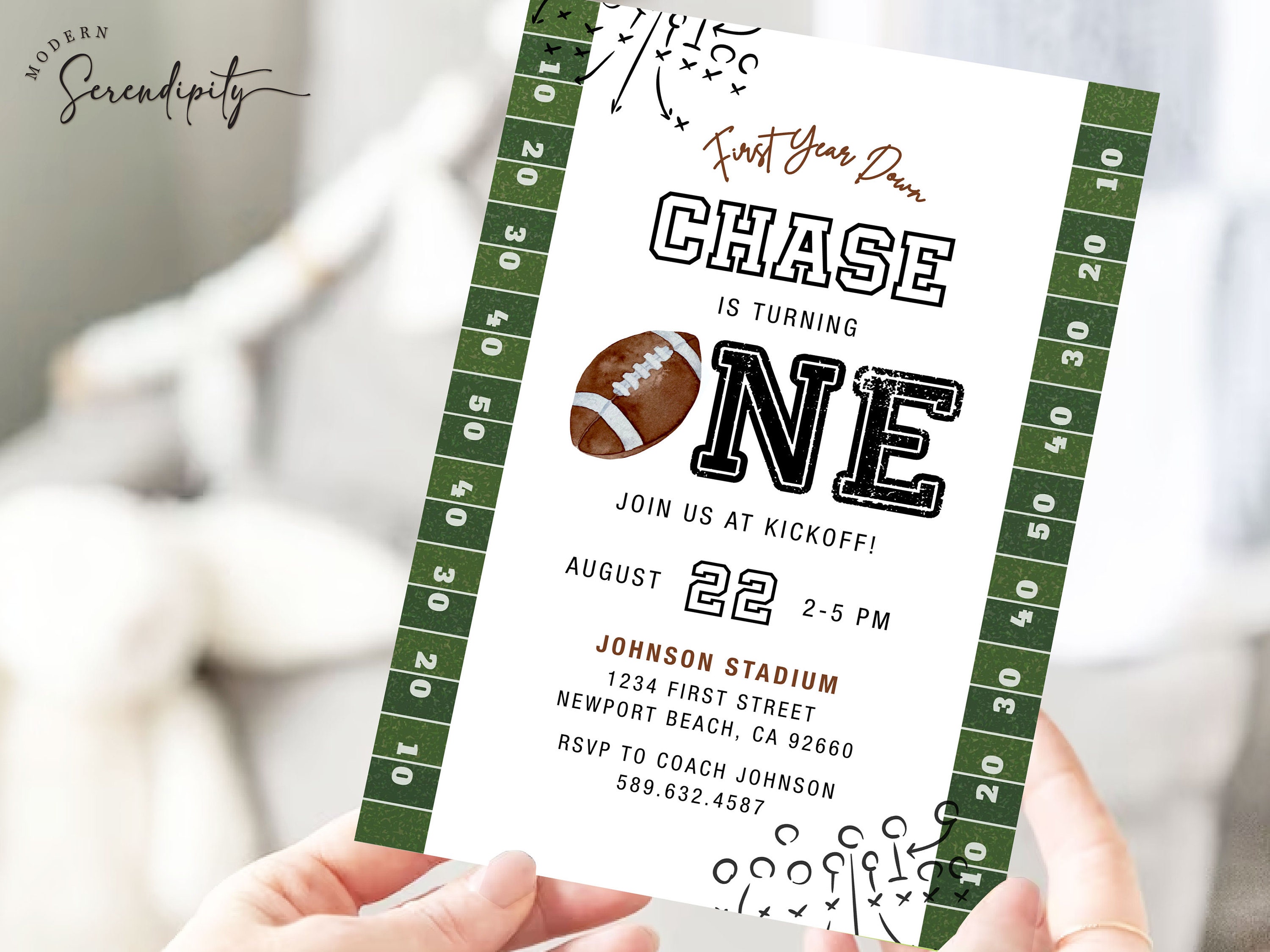 Football Birthday Invitation First Year Down Invitation Game on ...