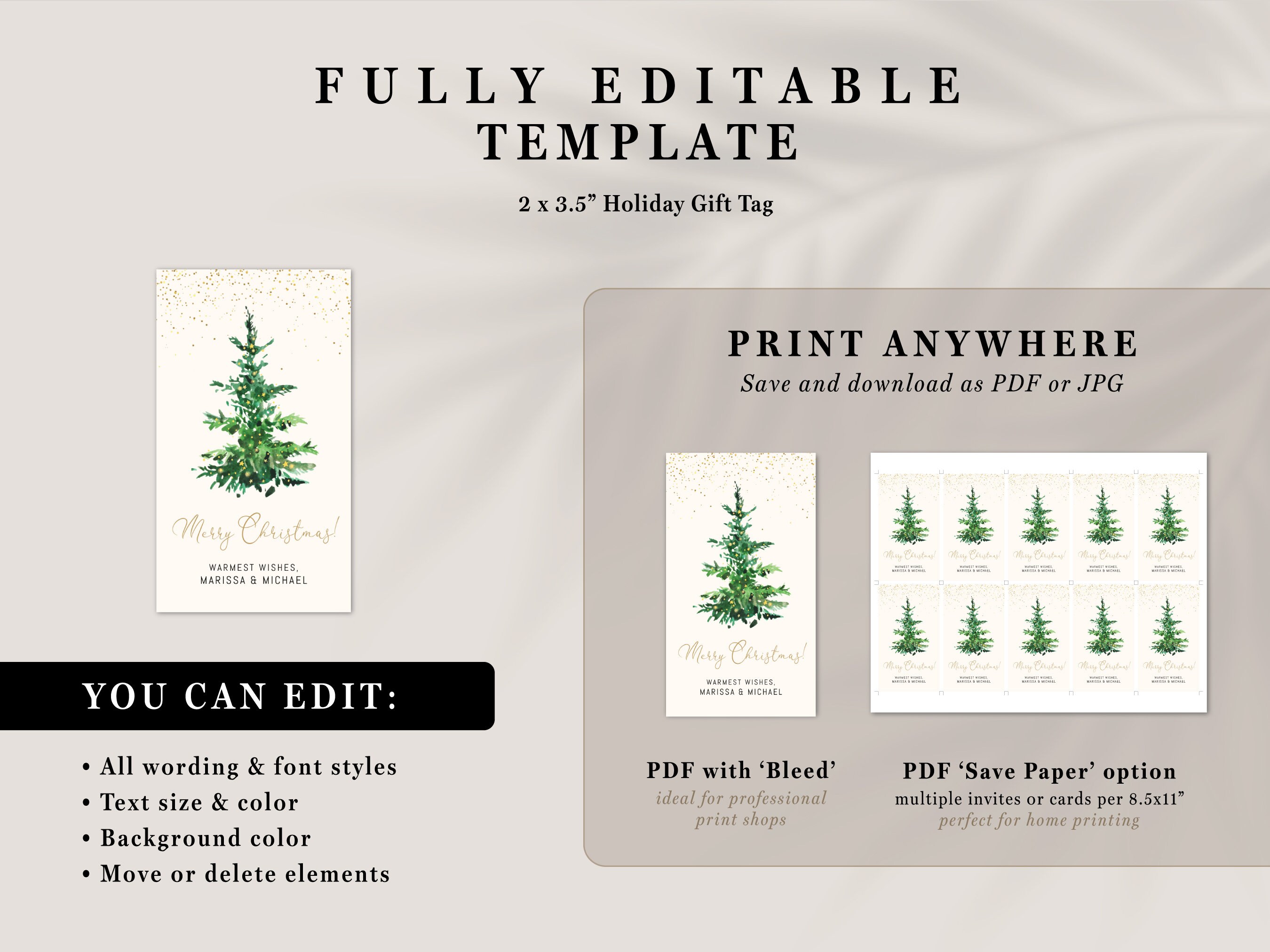 Merry Christmas Gift Tag Printable Christmas Tree Gift Tag - Etsy
