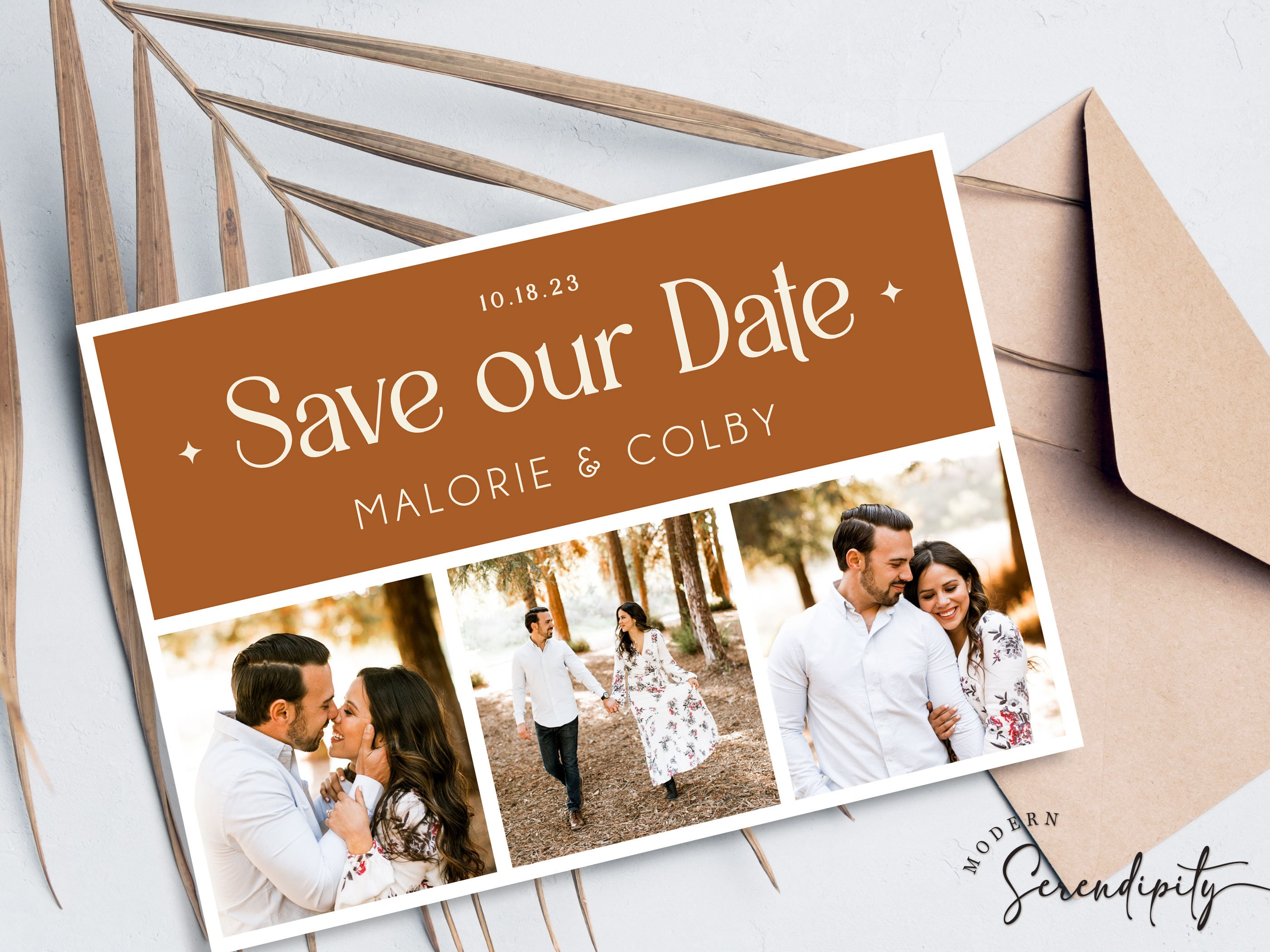 Save the Date Retro Terracotta Photo Template Modern Terracotta Save ...
