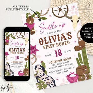 First Rodeo Birthday Invitation Template Country Western Girl 1st ...