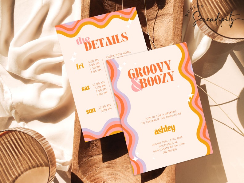 Bachelorette Party Groovy and Boozy Invitation Groovy Retro Weekend ...