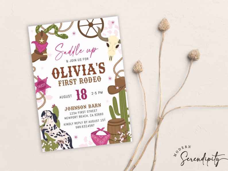 First Rodeo Birthday Invitation Template Country Western Girl 1st ...