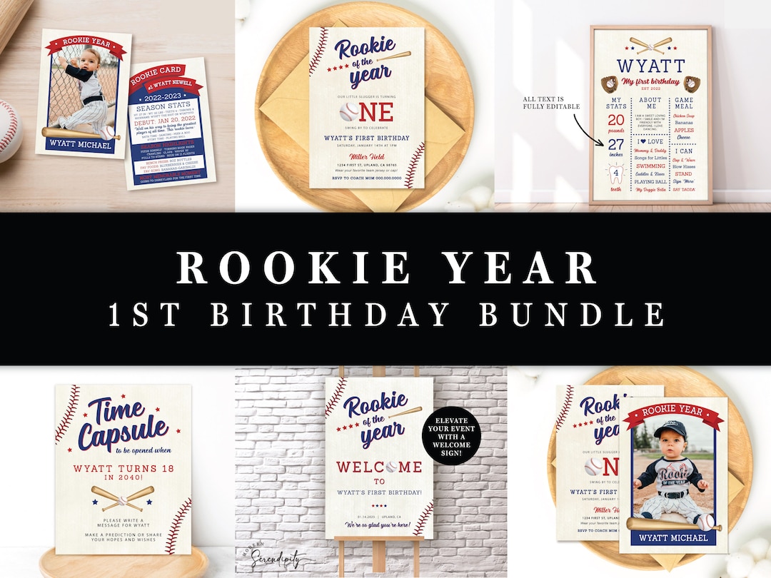 Rookie of the Year First Birthday Invitation Bundle Rookie Card Time ...