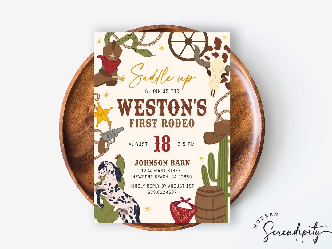 First Rodeo Birthday Invitation Template Country Western Boy 1st ...