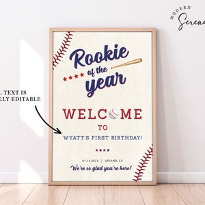 Rookie of the Year First Birthday Welcome Sign Baseball Birthday Party ...