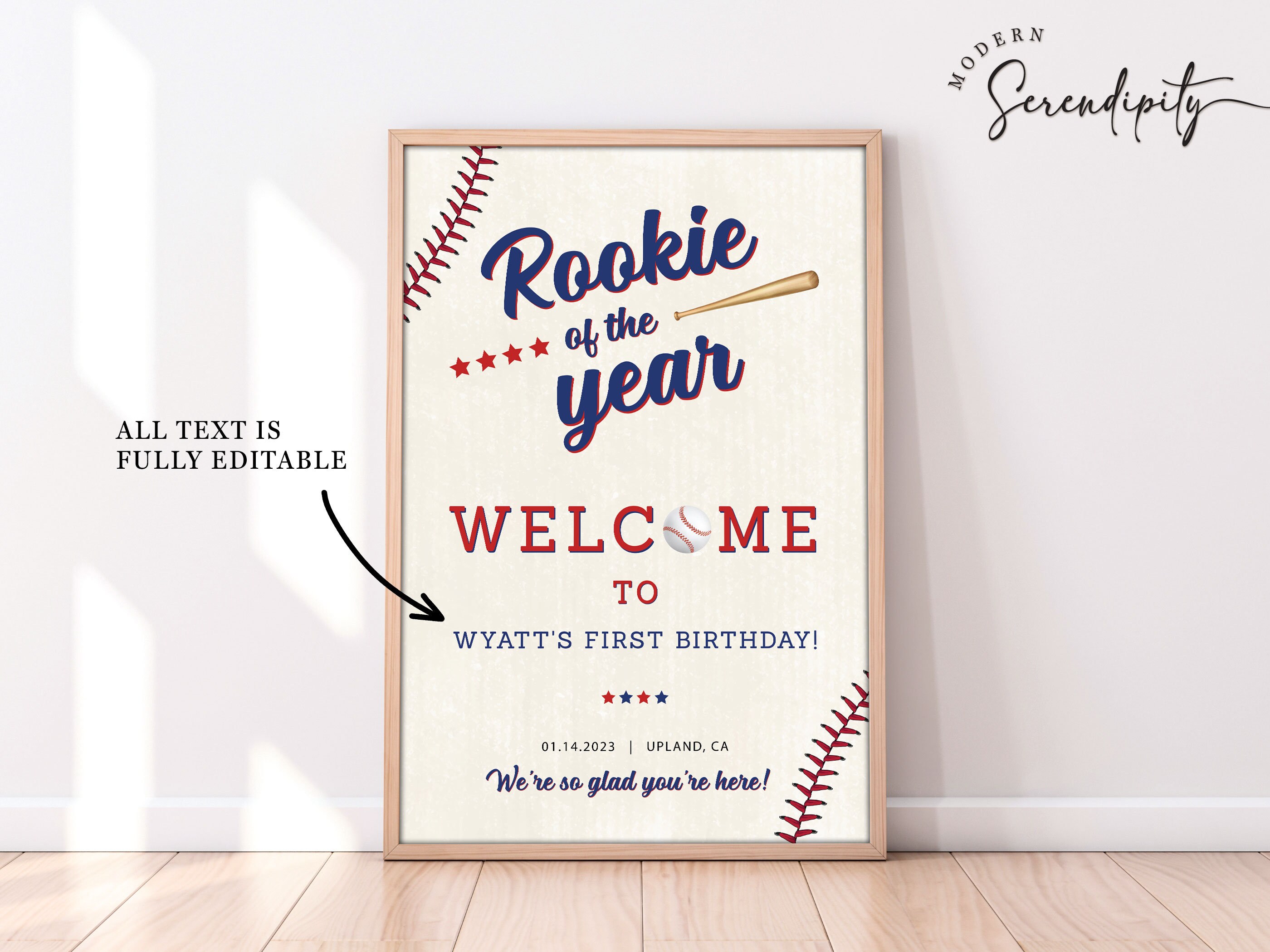Rookie of the Year First Birthday Welcome Sign Baseball Birthday Party ...
