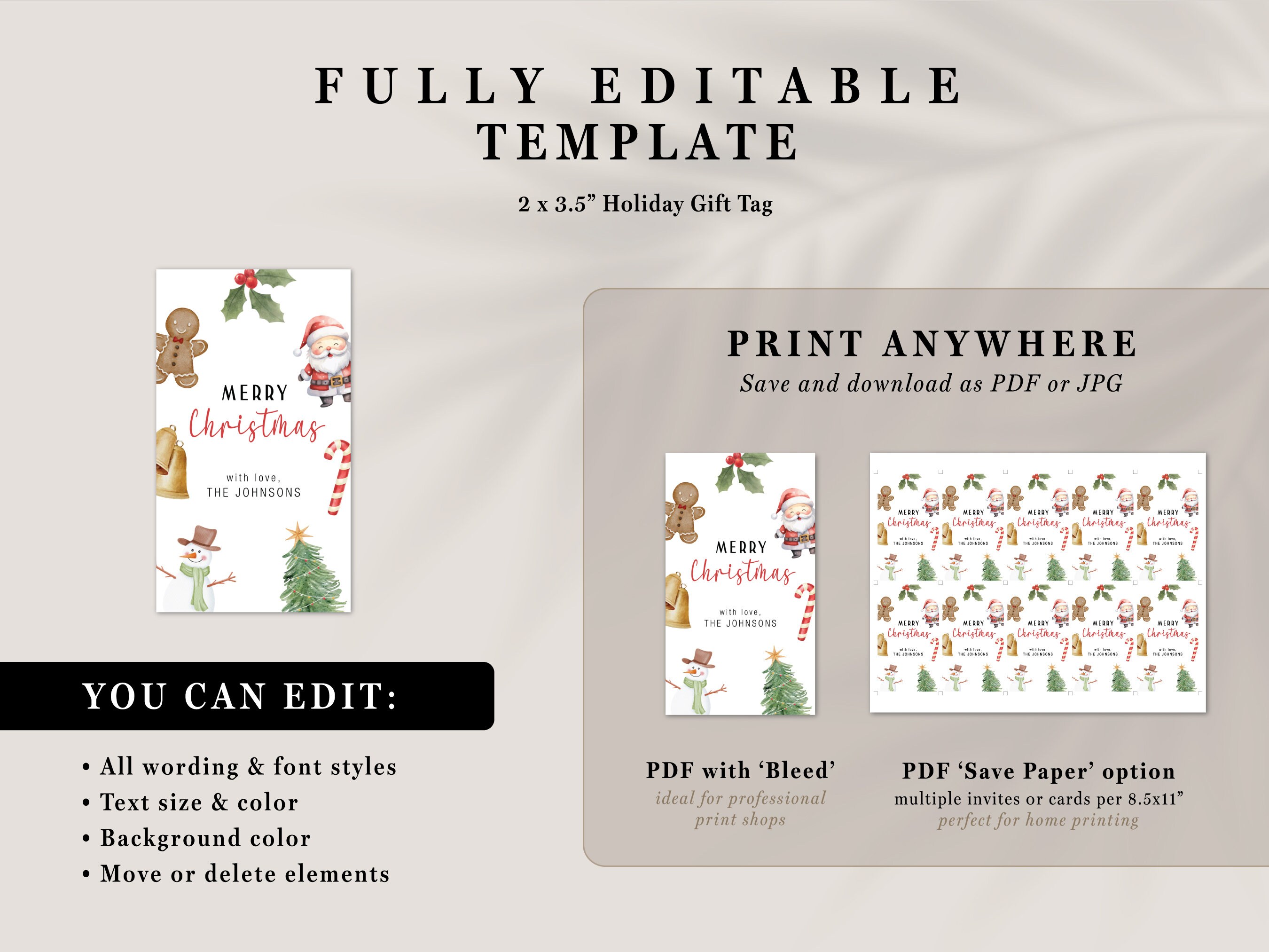 Merry Christmas Gift Tag Printable Christmas Gift Tag Holiday - Etsy