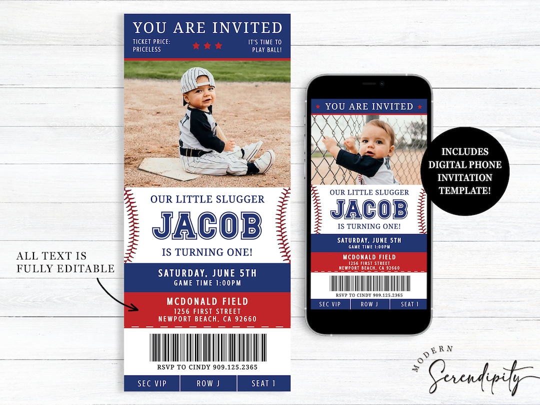 Baseball Ticket Invitation Editable Template Photo Baseball Birthday ...