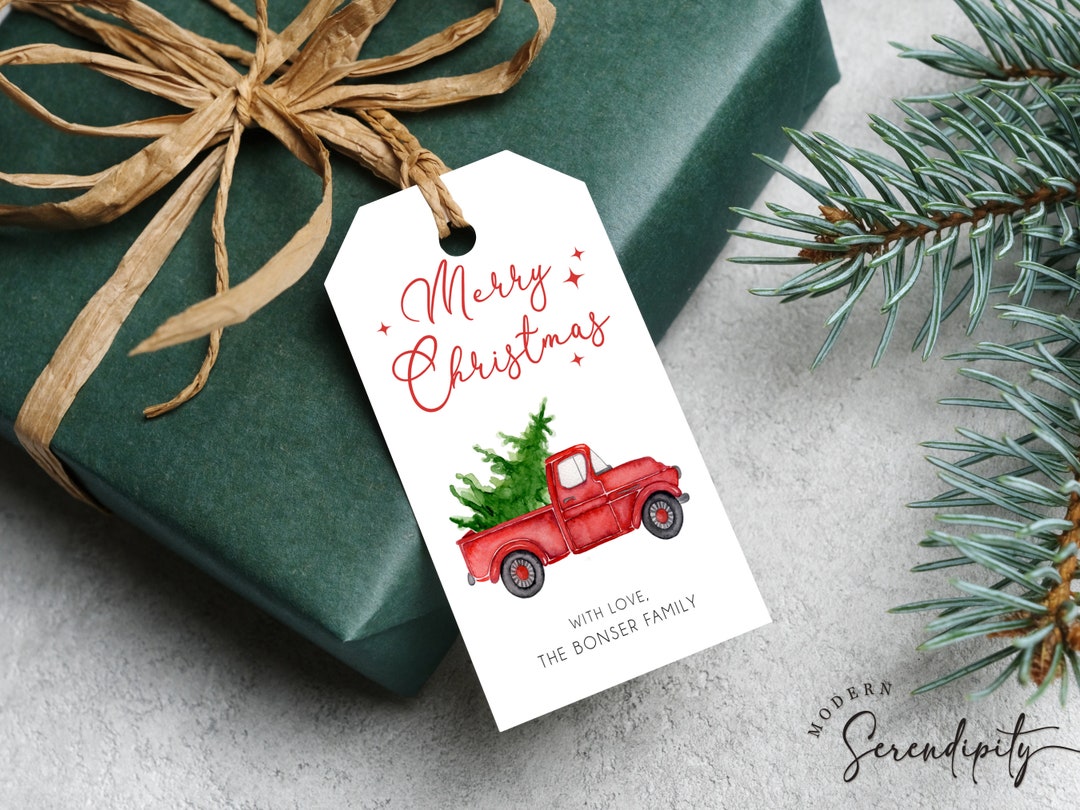 Christmas Truck Gift Tag Printable Merry Christmas Gift Tag Holiday ...