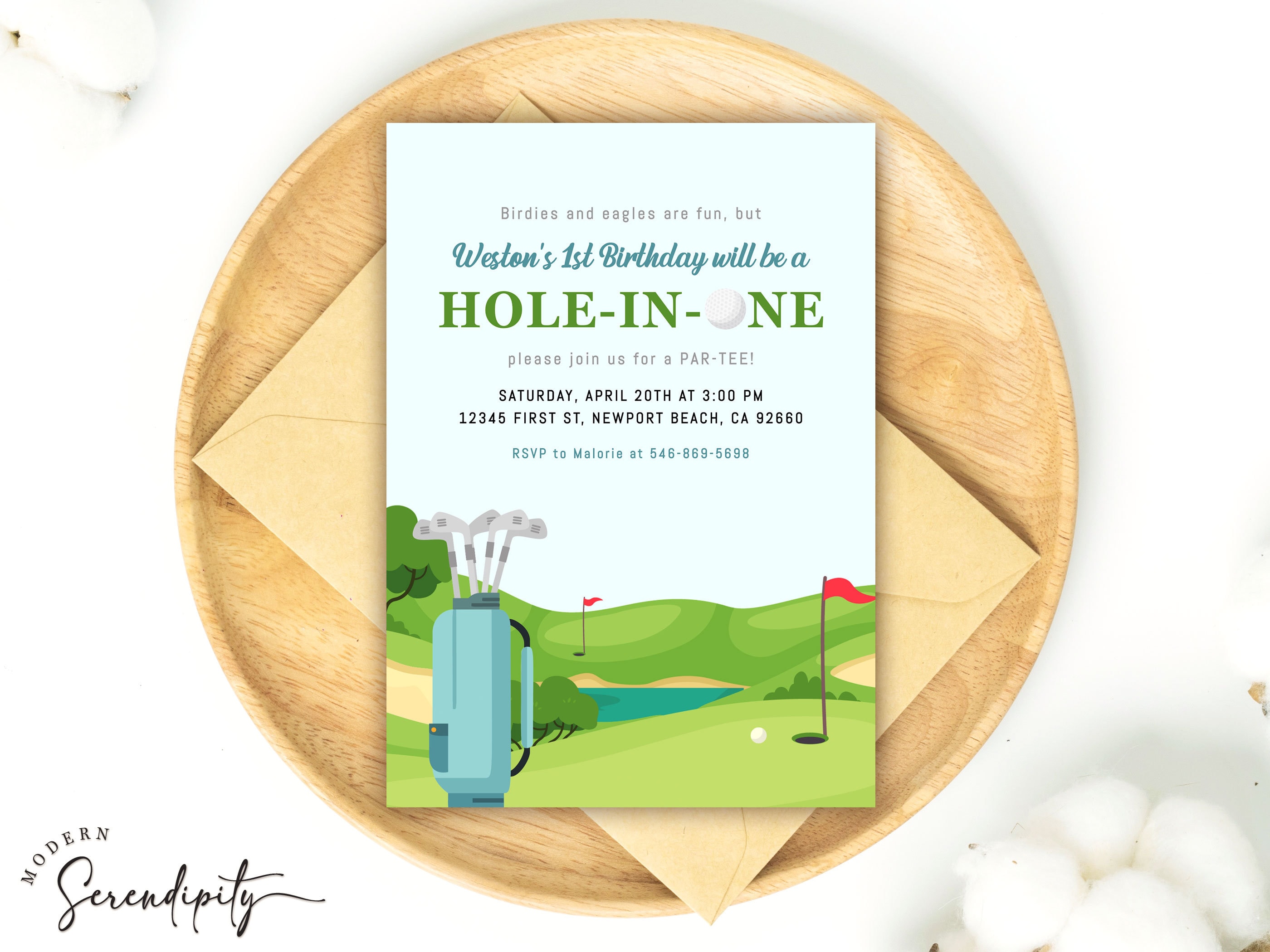 Golf First Birthday Invitation Hole in One Invitation Masters Golf ...